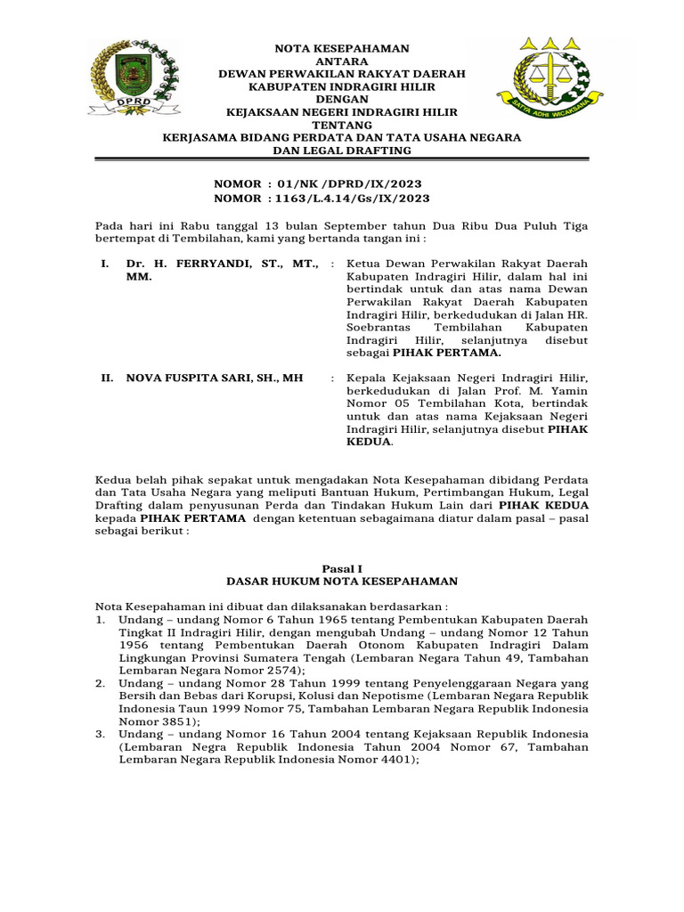 Nota Kesepahaman Mou Kejaksaan 2023 | PDF | Indonesia