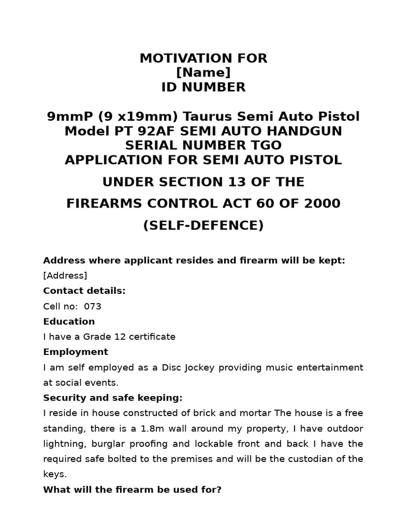 Firearm Motivation Letter | PDF