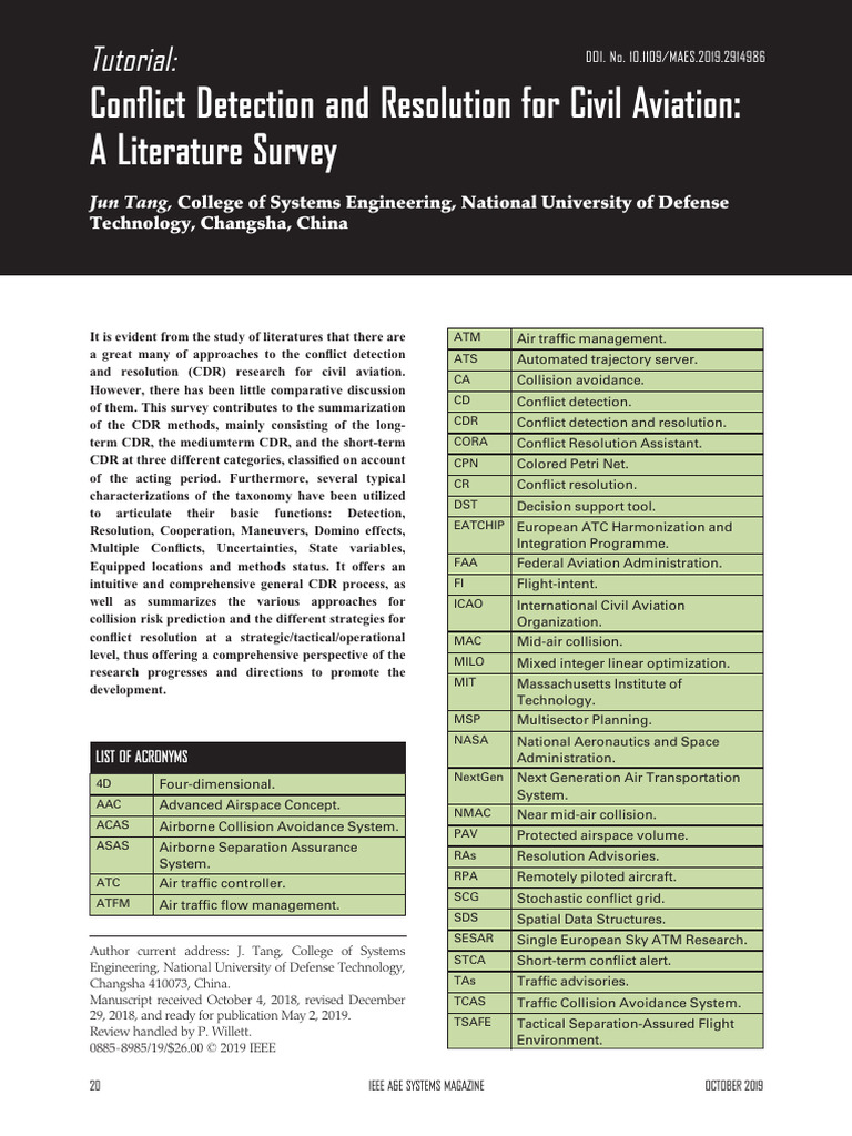 Conflict Detection and Resolution For Civil Aviation-Survey-tang2019 | PDF | Air Traffic Control ...