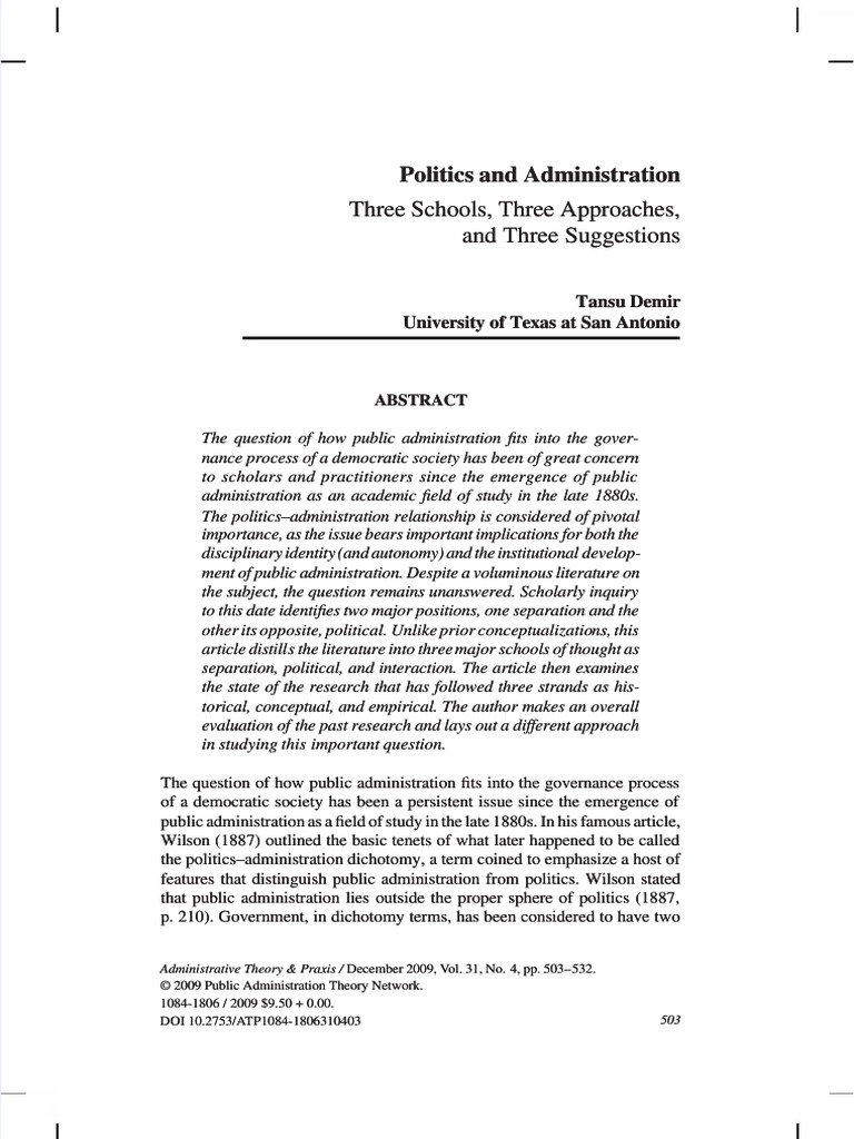 Politics and Administration Three Schools Three Approaches and Three ...