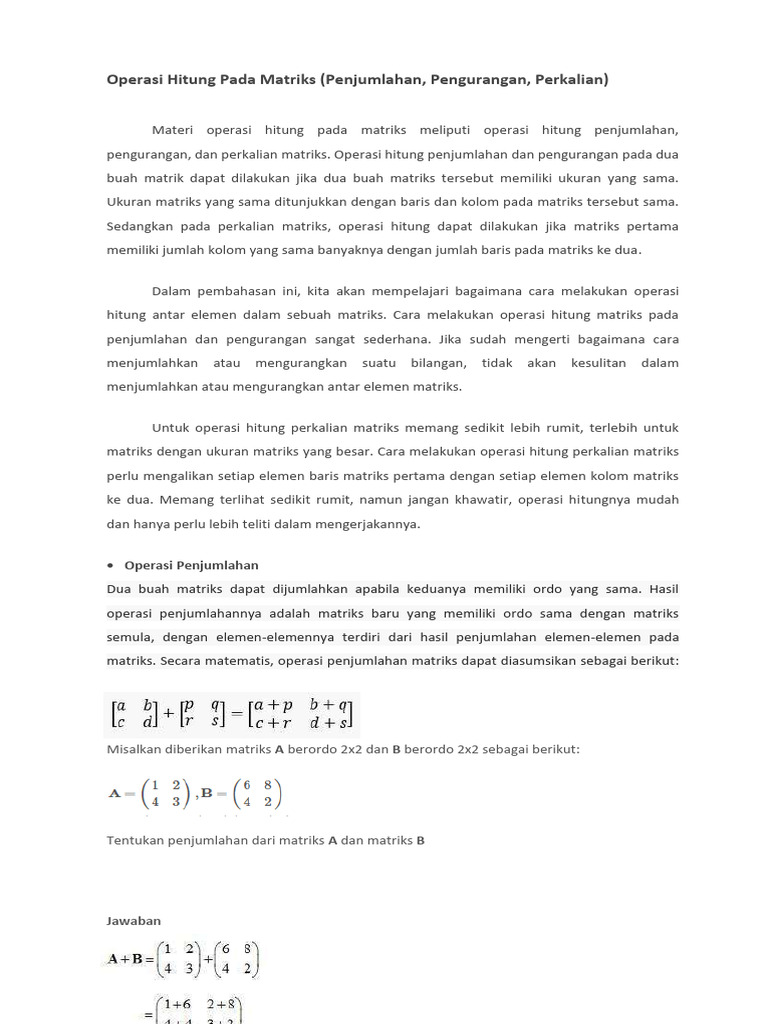 Operasi Hitung Pada Matriks | PDF