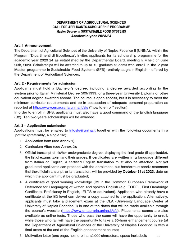 SFS Call Scholarships 2023 | PDF