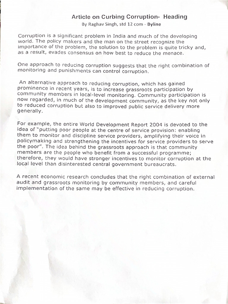 Article On Curbing Corruption - Heading | PDF