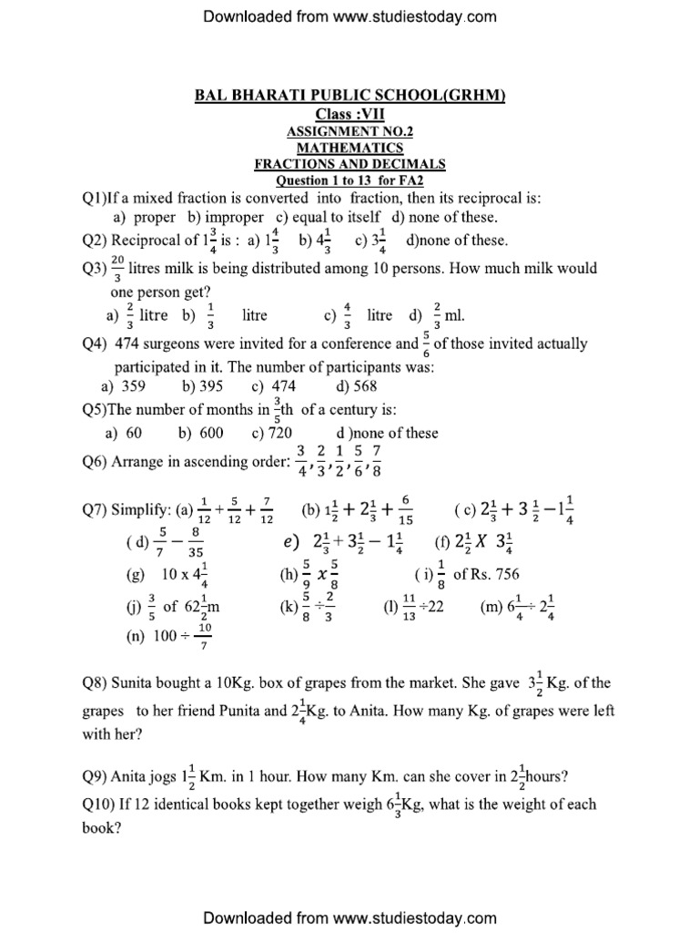 Fraction and Decimal Practice Worksheet | PDF