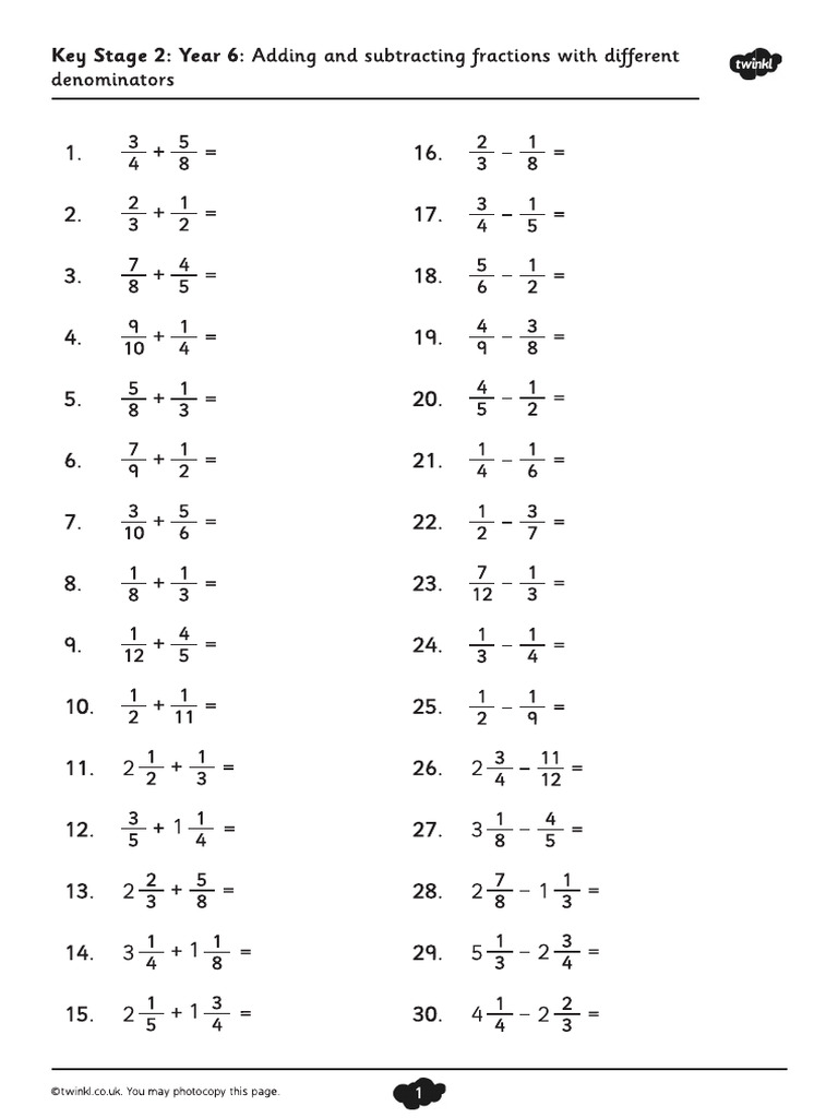 CA-Fractions-Practice-Questions-Year-6 | PDF