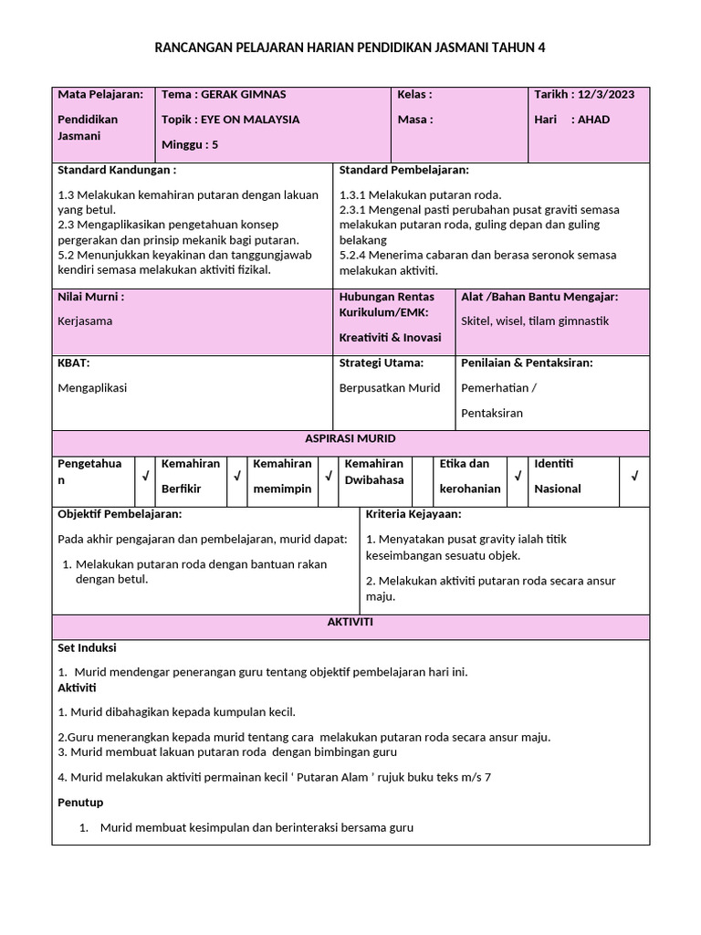 RPH PJ TAHUN 4 2023 M5 at ARAS | PDF
