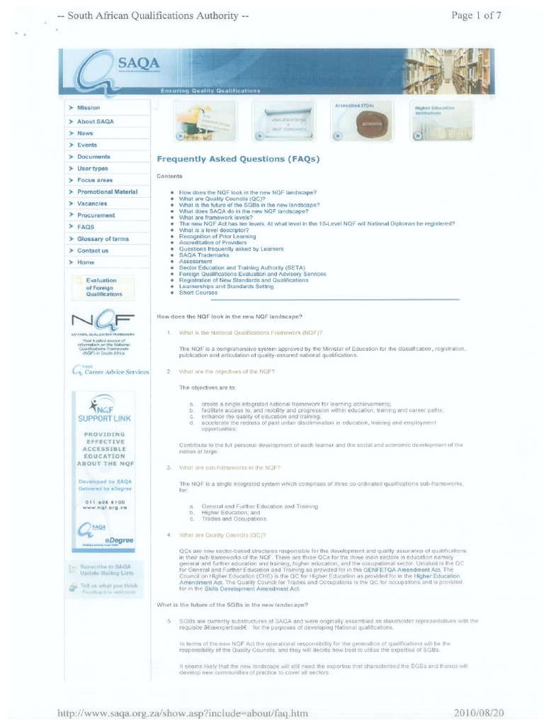 NQF Levels Descriptions | PDF