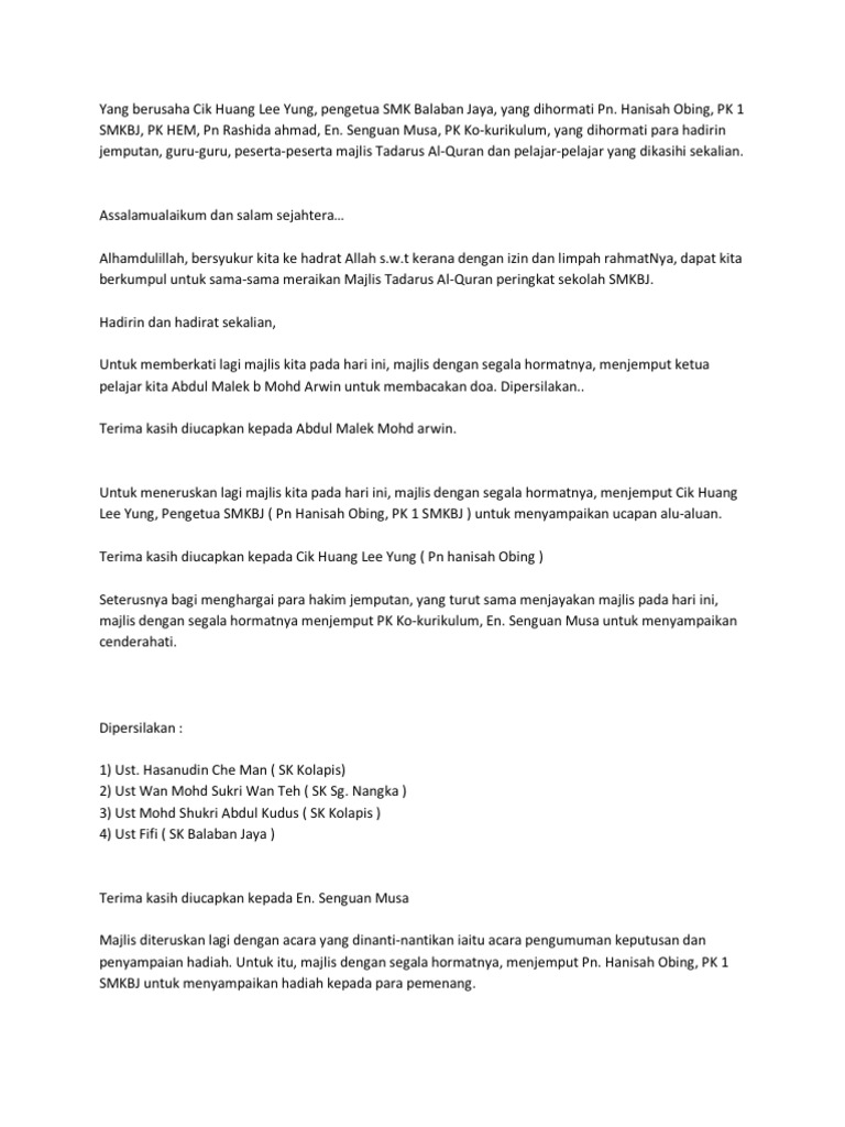 Sample Teks Ucapan | PDF