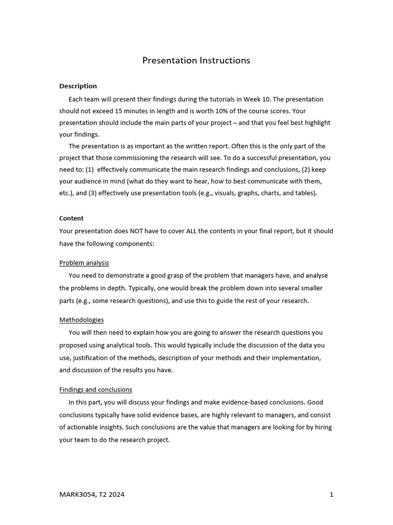 MARK3054 T2 2024 - Project - 04 Presentation Instructions | PDF