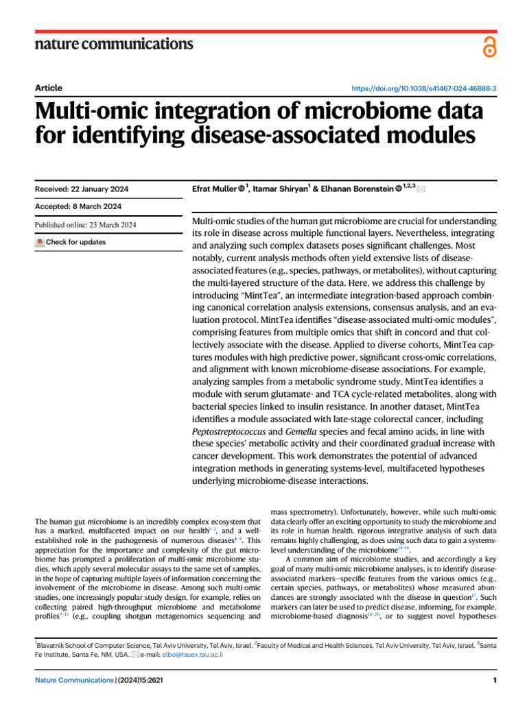 Multi-Omic Integration of Microbiome Data For Identifying Disease-Associated Modules | PDF