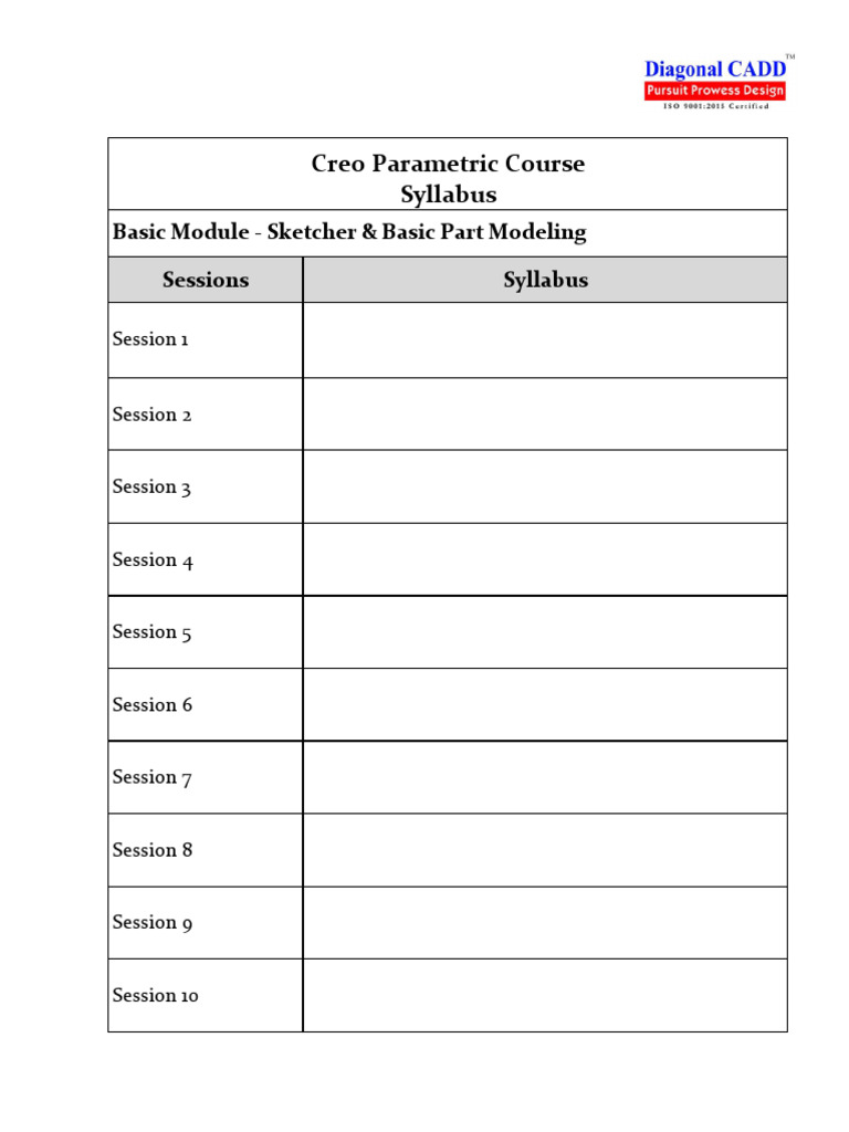 Diagonal CADD - Creo Parametic Syllabus | PDF