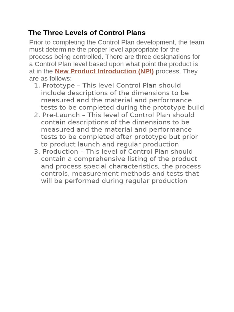 The Three Levels of Control Plans | PDF | Technology & Engineering
