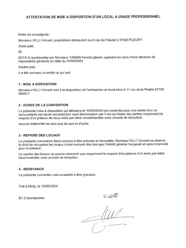 Attestation de Mise À Disposition D'un Local | PDF