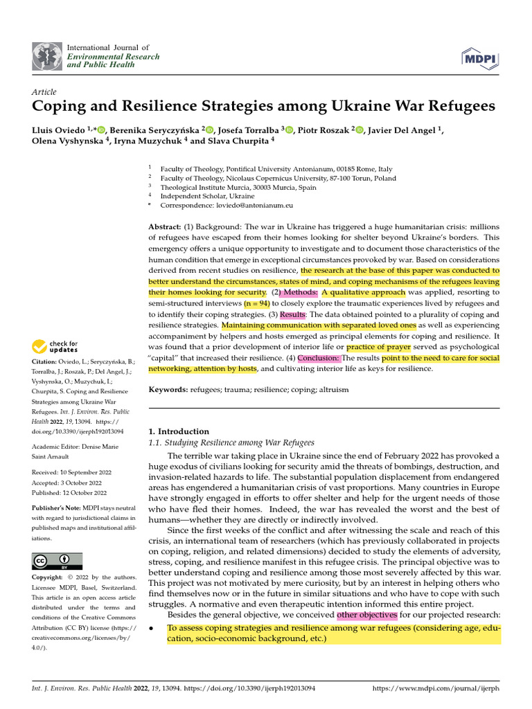 Coping Strategies and Resilience in Refugee Population | PDF