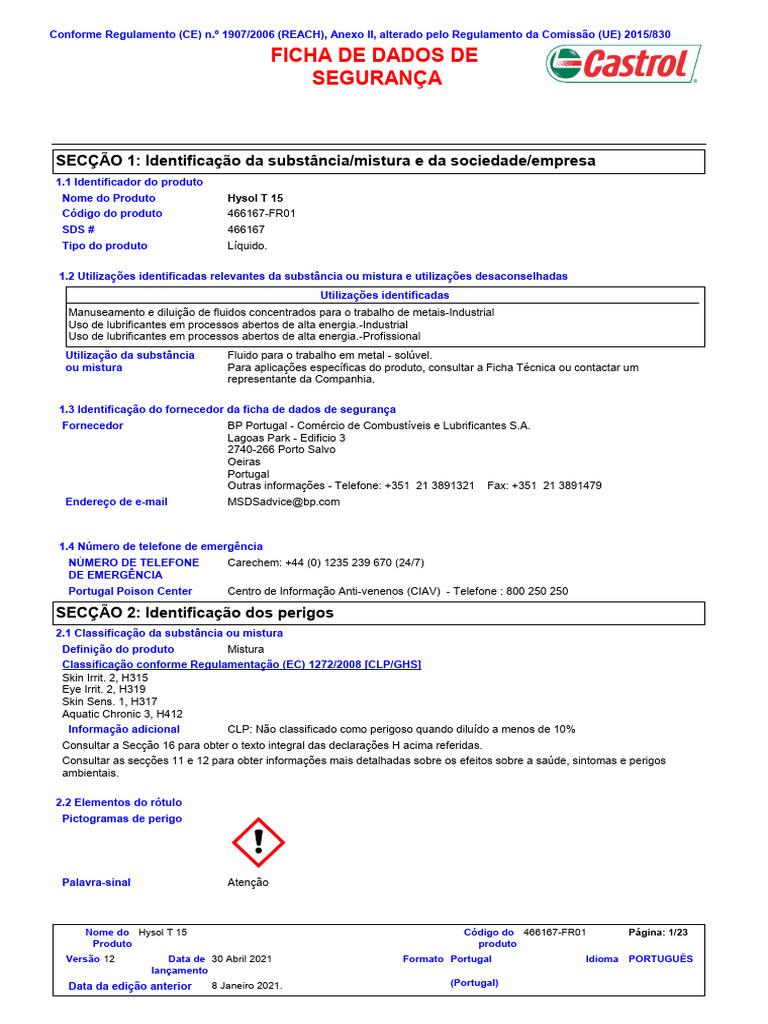 FS Castrol - Hysol T15 | PDF