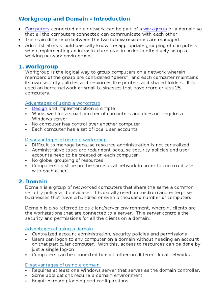 Workgroup and Domain | PDF | Information Age | Computer Networking