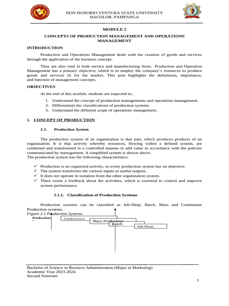 OMTQM MODULE 2 Concepts of Production Management and Operations Management | PDF