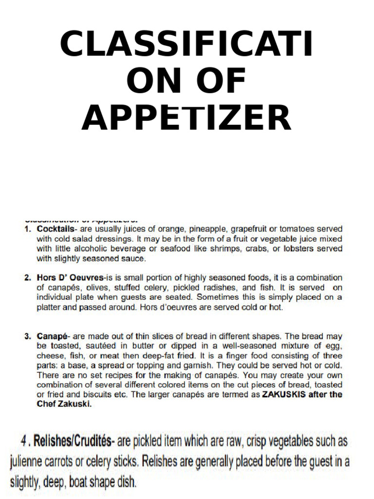Lecture PPT Classification of Appetizer | PDF