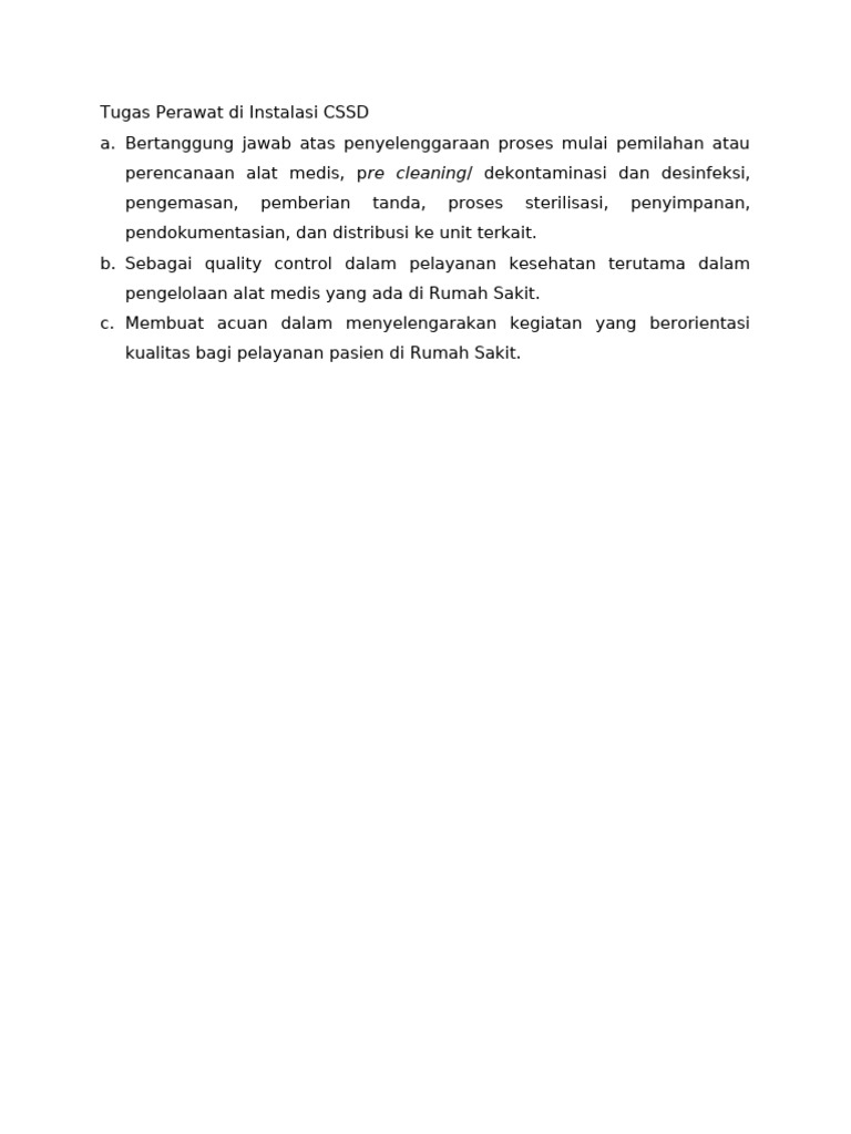 Tugas Perawat Di Instalasi CSSD | PDF
