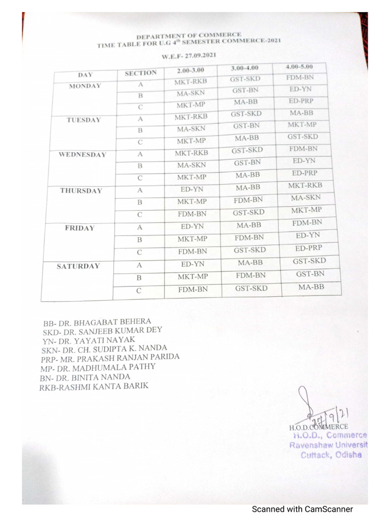 Time Table 4th Sem New | PDF