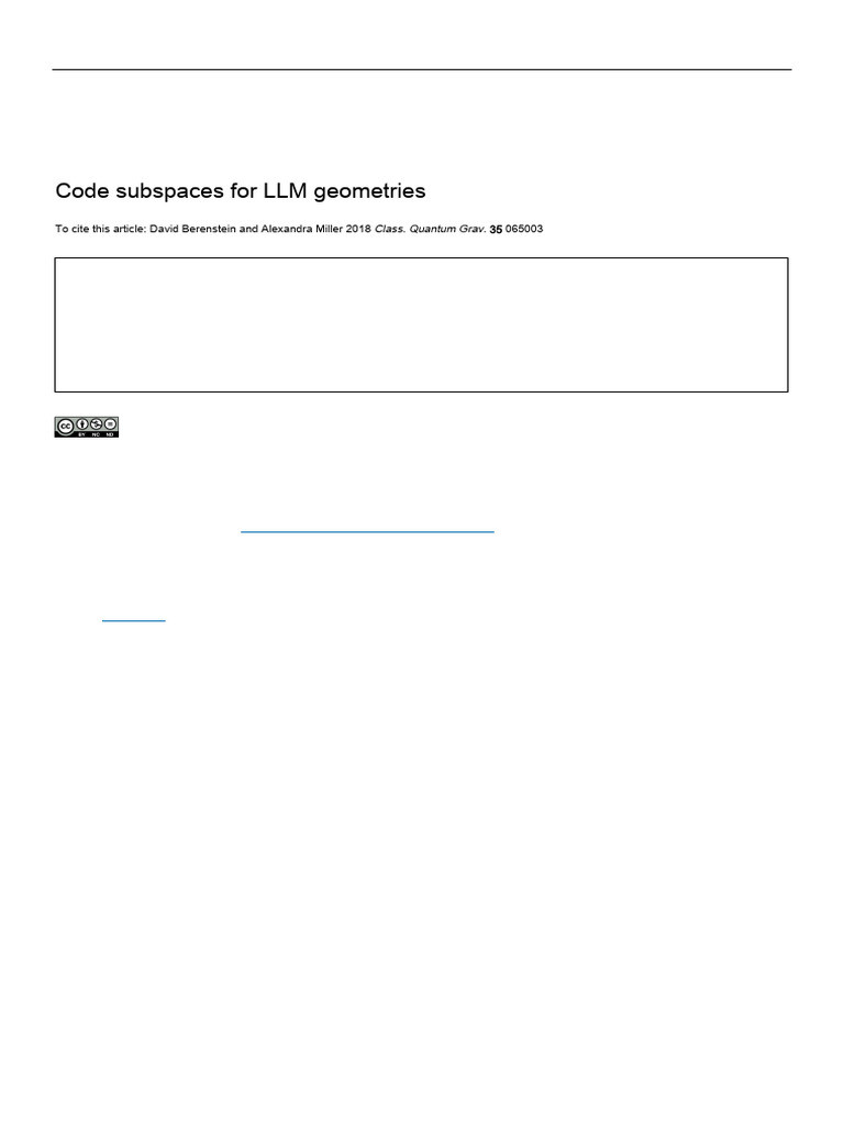 Code Subspaces For LLM Geometries: Classical and Quantum Gravity | PDF