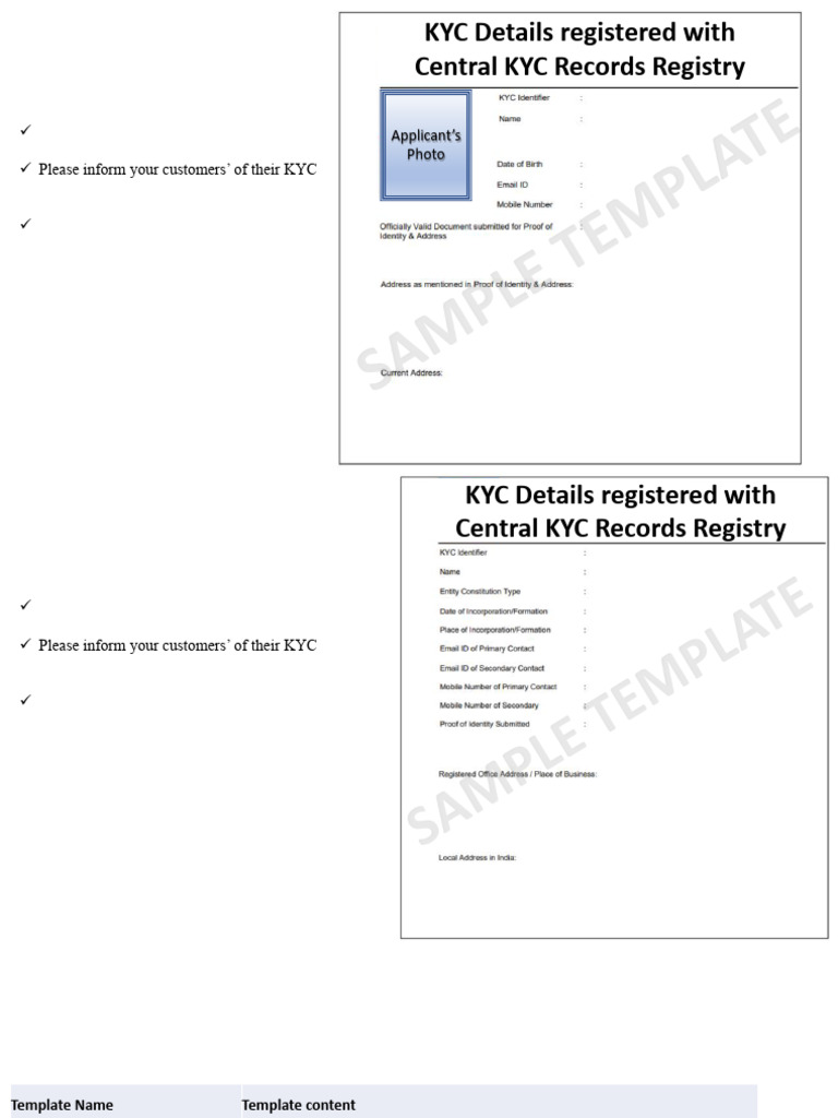 KYC Card Template and SMS Guidelines | PDF