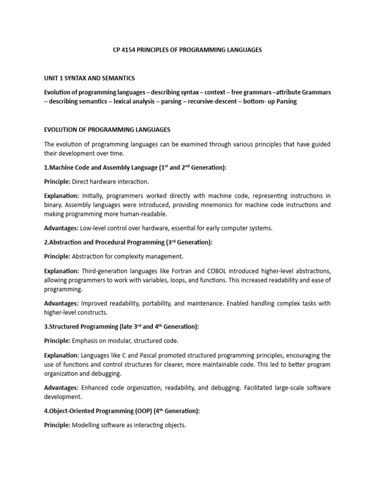 Unit 1 Syntax and Semantics | PDF