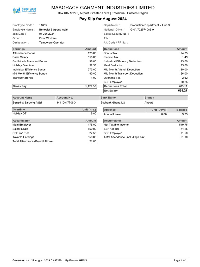 Payslip - August 2024 -1366877561 | PDF