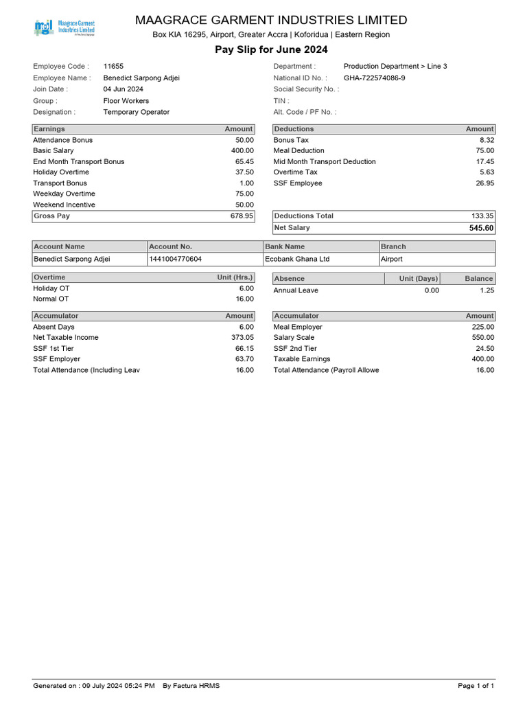 Payslip - June 2024 - 1259732693 | PDF