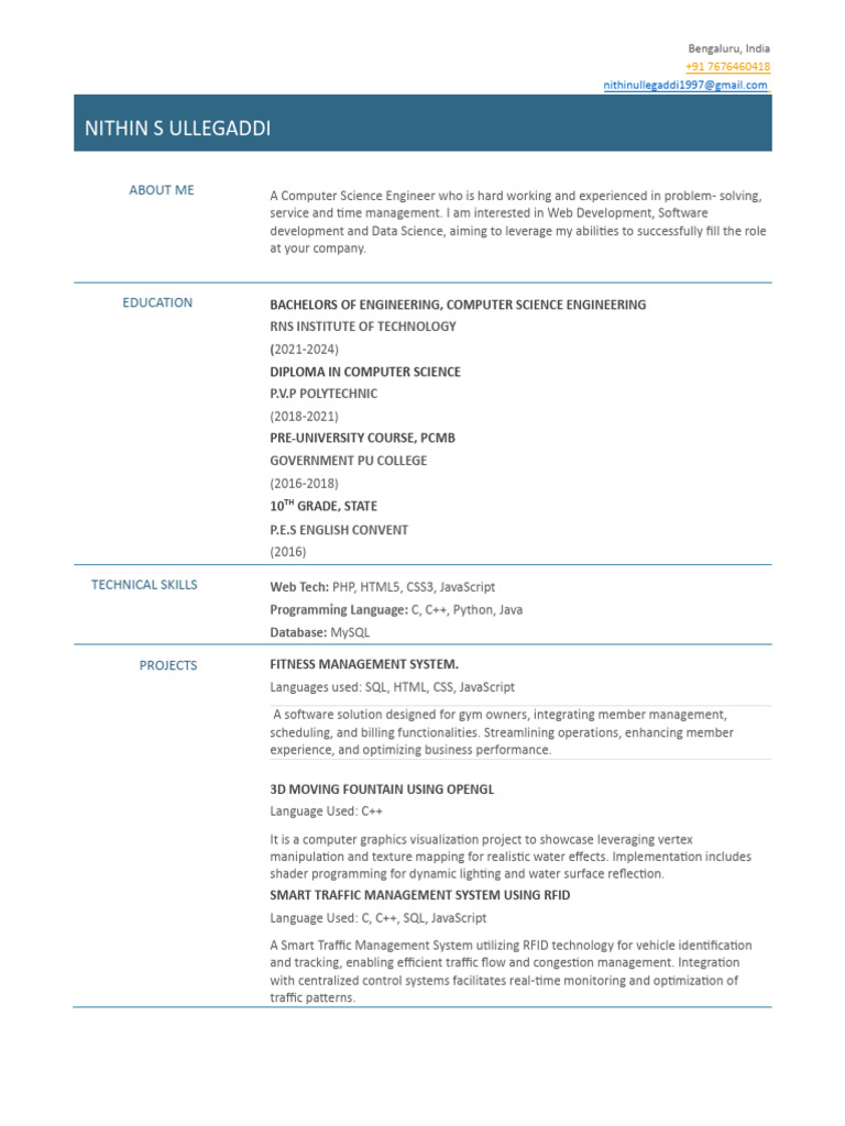 Nithin S Ullegaddi CV | PDF