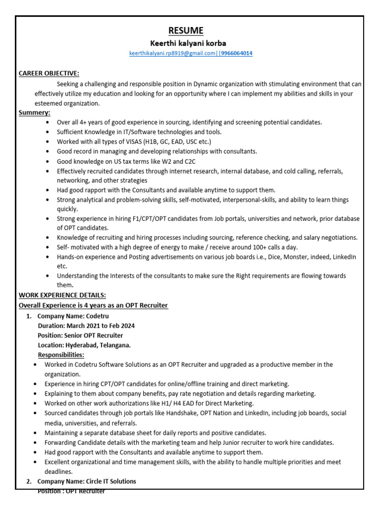 Keerthi Resume - 01 | PDF