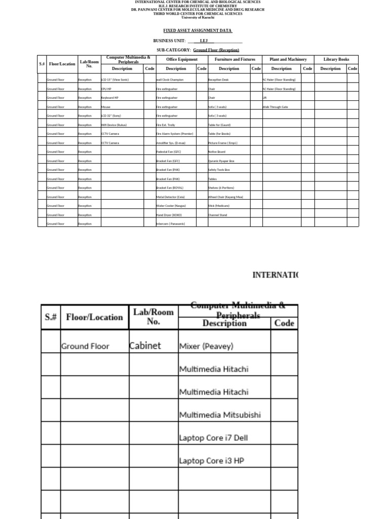 00 Ground Floor List FA Data Report Reception | PDF