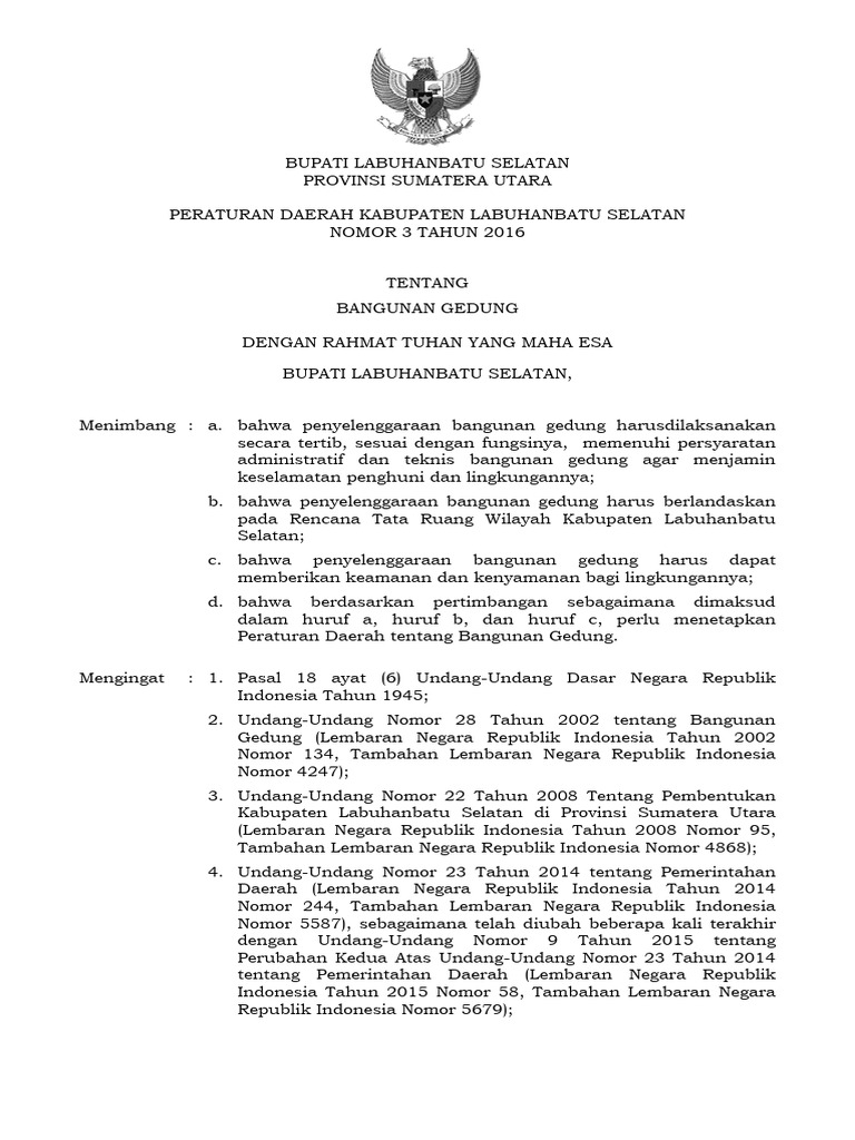 Peraturan Daerah Kabupaten Labusel IMB | PDF