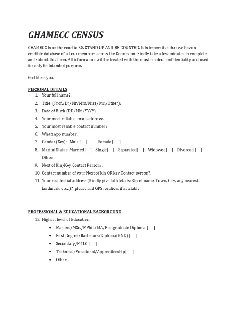 GHAMECC CENSUS - Fillable Form | PDF