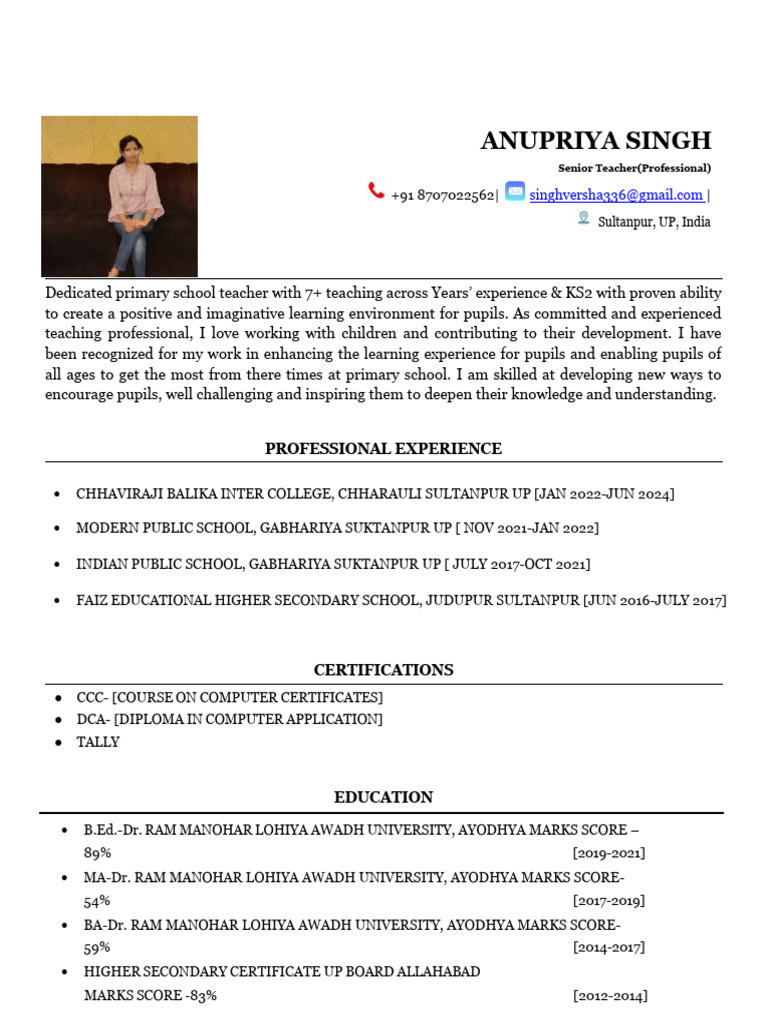 Anupriya Singh Resume Apna | PDF