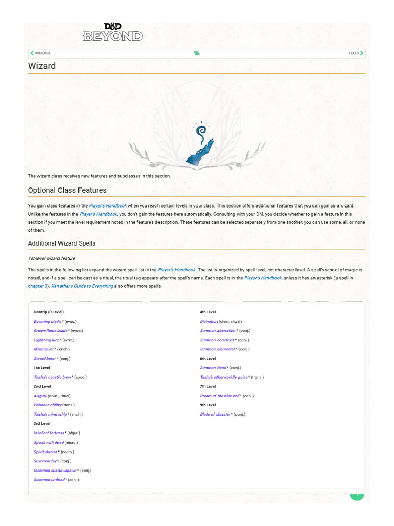 Wizard - Tasha's Cauldron of Everything - Dungeons & Dragons - Sources ...