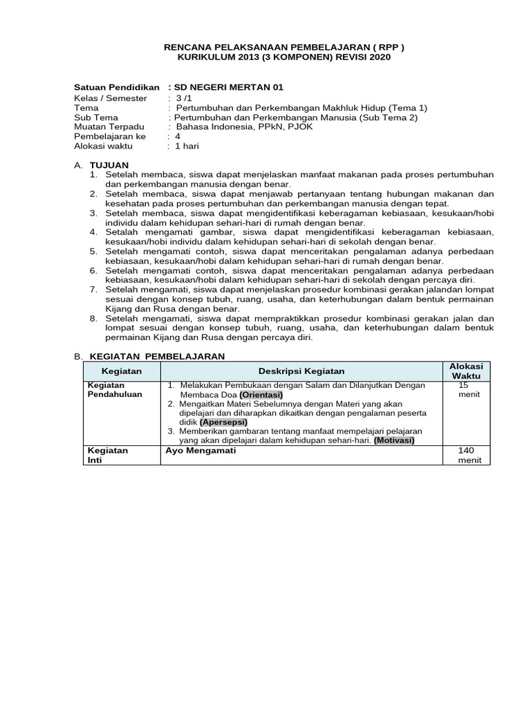 Rencana Pelaksanaan Pembelajaran (RPP) Kurikulum 2013 (3 Komponen ...