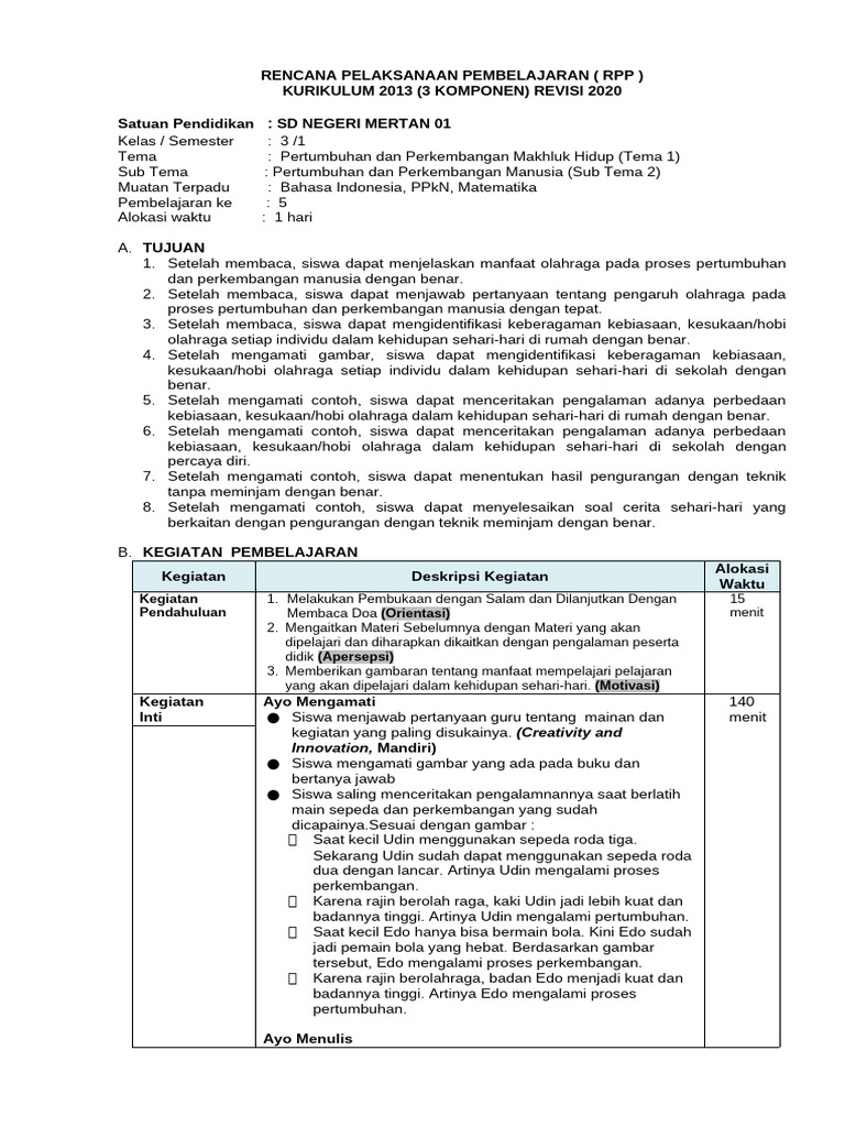Rencana Pelaksanaan Pembelajaran (RPP) Kurikulum 2013 (3 Komponen ...