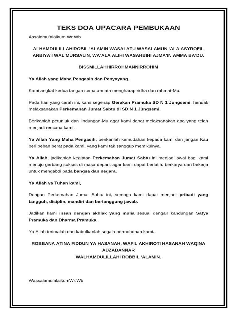 Teks Doa Upacara Pembukaan Persami 2023 | PDF