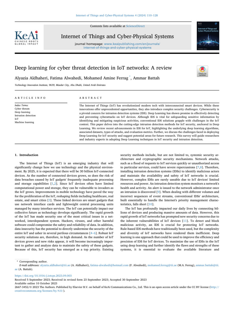 Deep Learning For Cyber Threat Detection I 2024 Internet Of Things