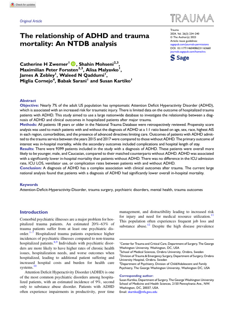 The Relationship of ADHD and Trauma Mortality | PDF