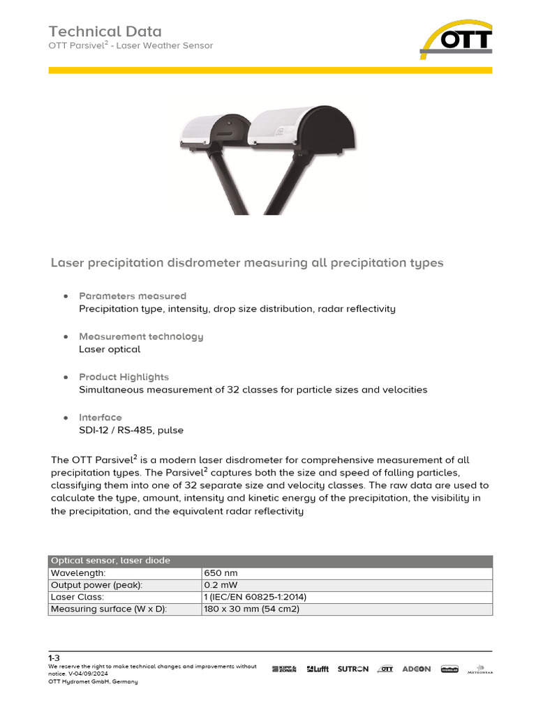 Ott OTT Parsivel2 - Laser Weather Sensor | PDF