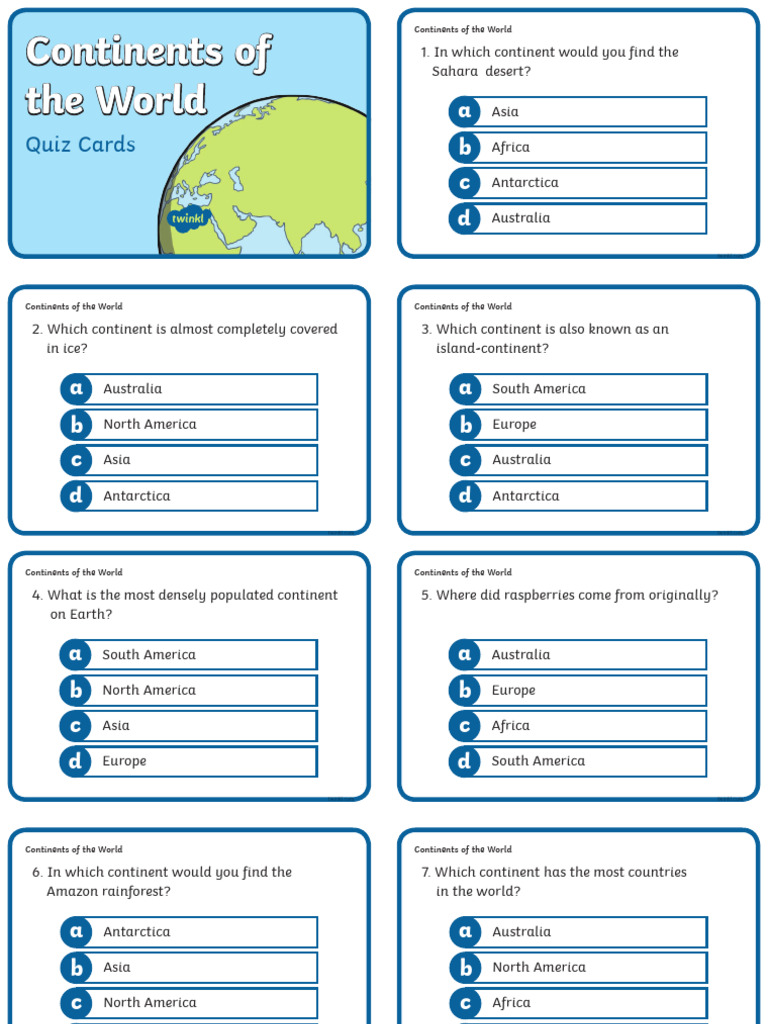 Continents of The World Multiple Choice Quiz | PDF