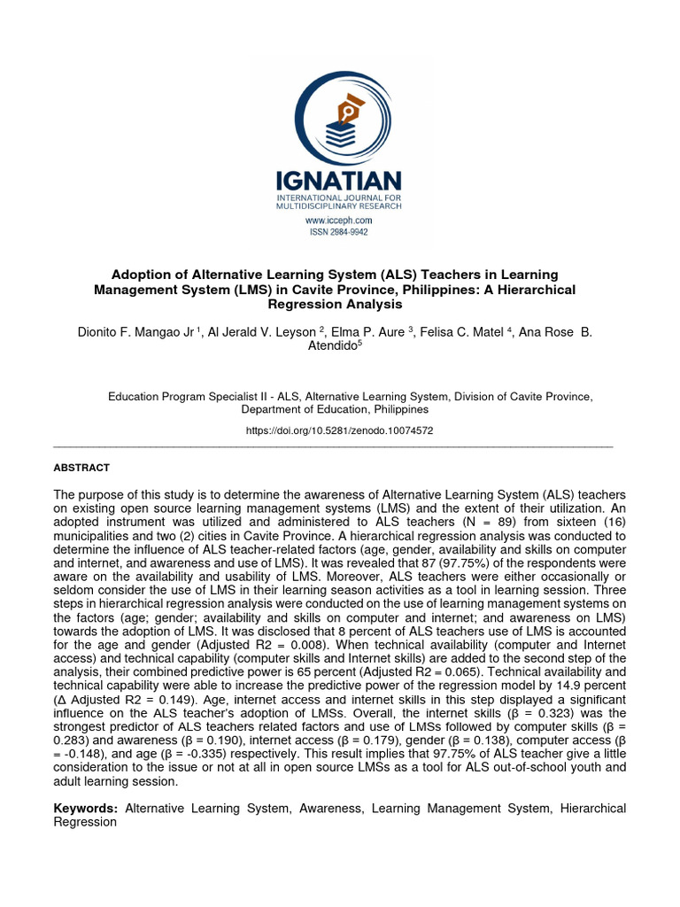 Adoption of Alternative Learning System | PDF