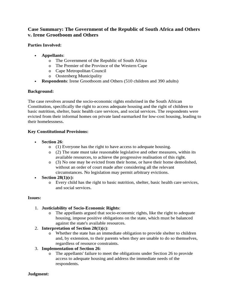 Grootboom Summary | PDF