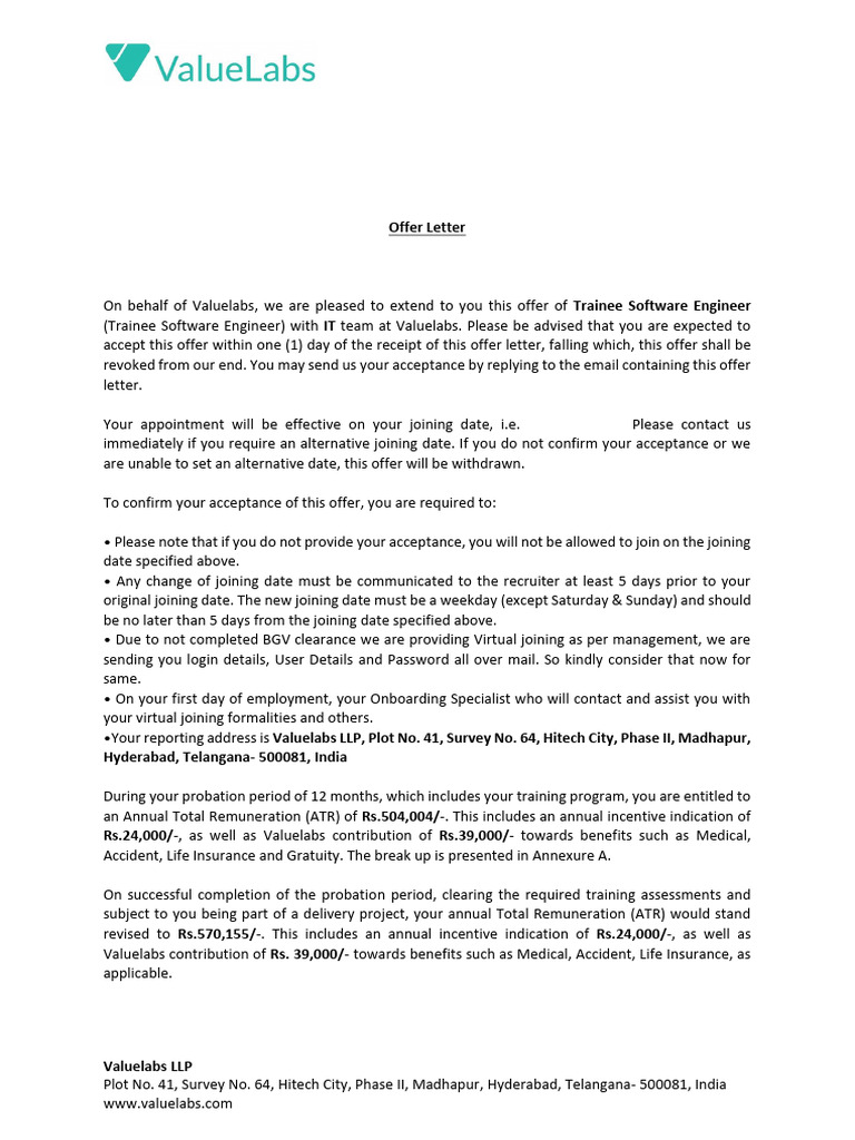 Valuelabs-Offer - RAMANJENEYULU NAYAKIpdf | PDF
