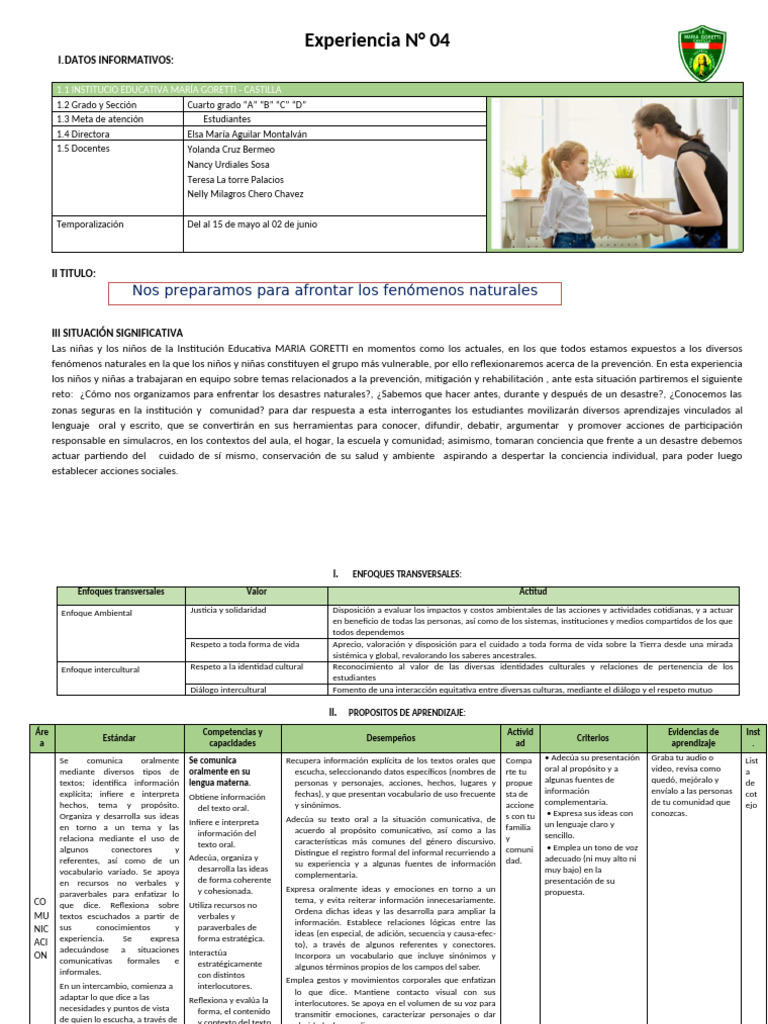 EXPERIENCIA DE APRENDIZAJE N° 04 | PDF