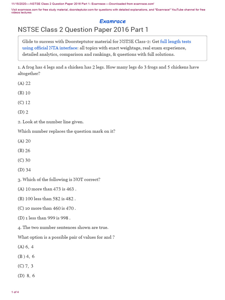 NSTSE-Class-2-Question-Paper-2016-Part-1 | PDF