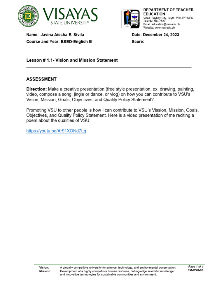 Sivila - Assessment 1.1 - Field Study | PDF