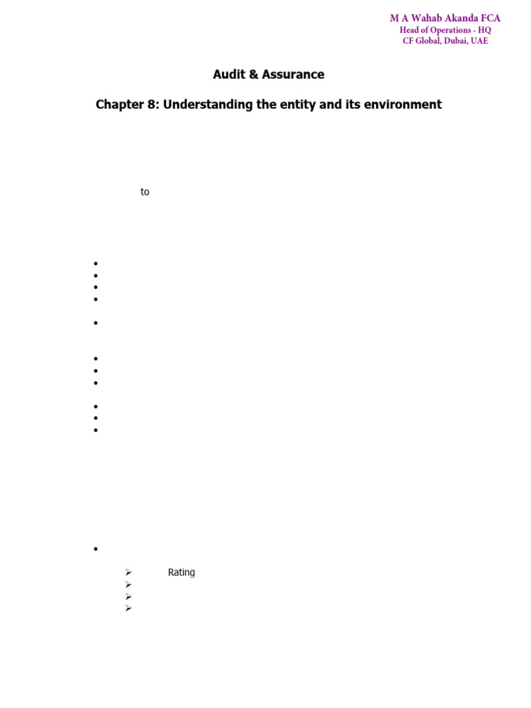 Chapter 8_Understanding the entity and its environment | PDF